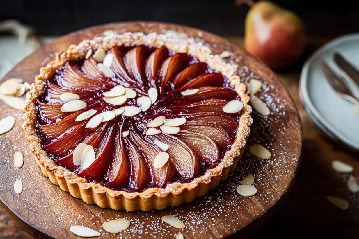 Red Wine–Poached Pear Frangipane Tart (Step-by-Step) - Eleanor Recipes