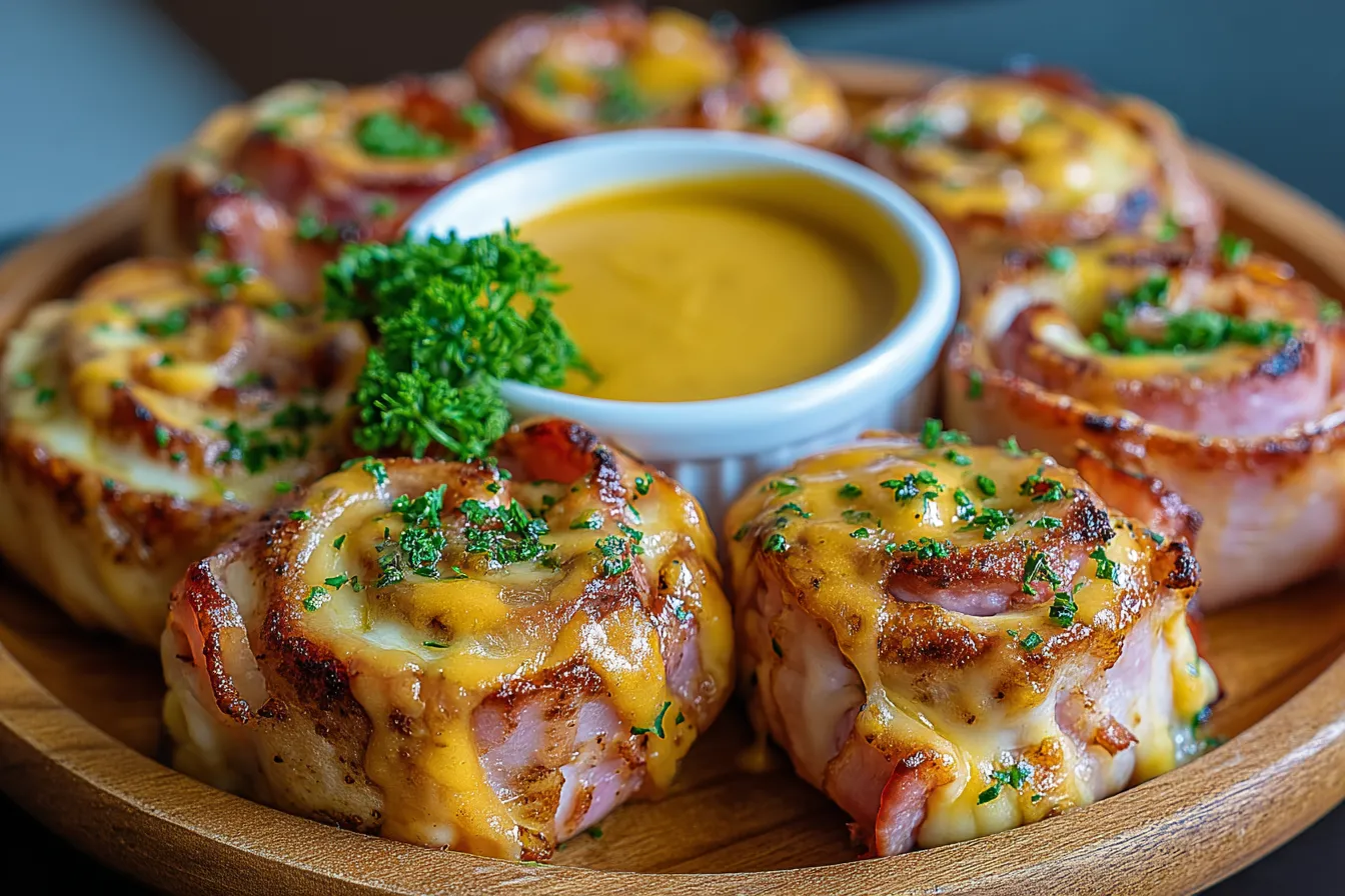Baked Ham and Cheese Rolls with Honey Mustard Sauce Recipe to Love
