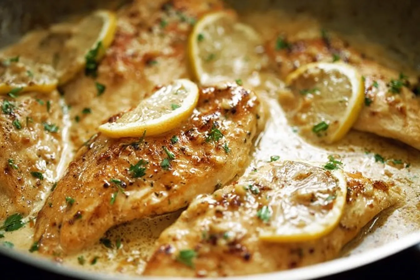 One Skillet Chicken with Lemon Garlic Cream Sauce Recipe