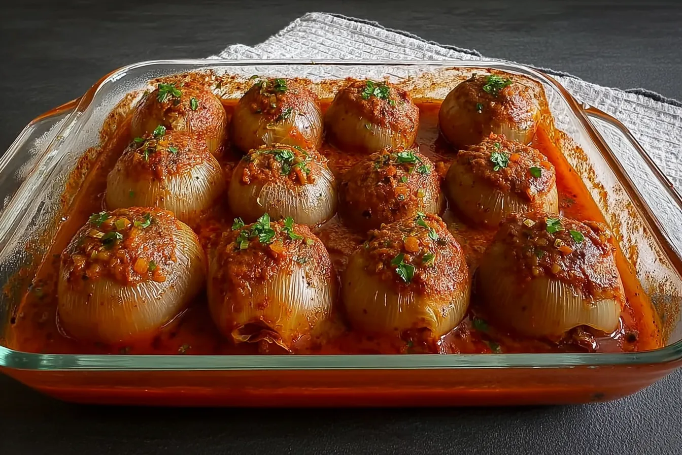 Greek Beef Stuffed Onions (Salantourmasi) - Deliciously Irresistible