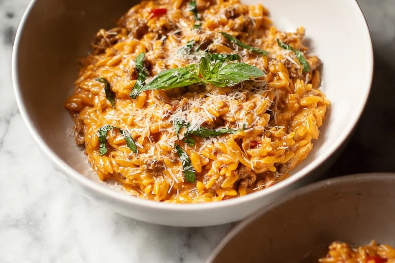 Ground Beef Orzo with Tomato Cream Sauce: Cozy Family Dinner