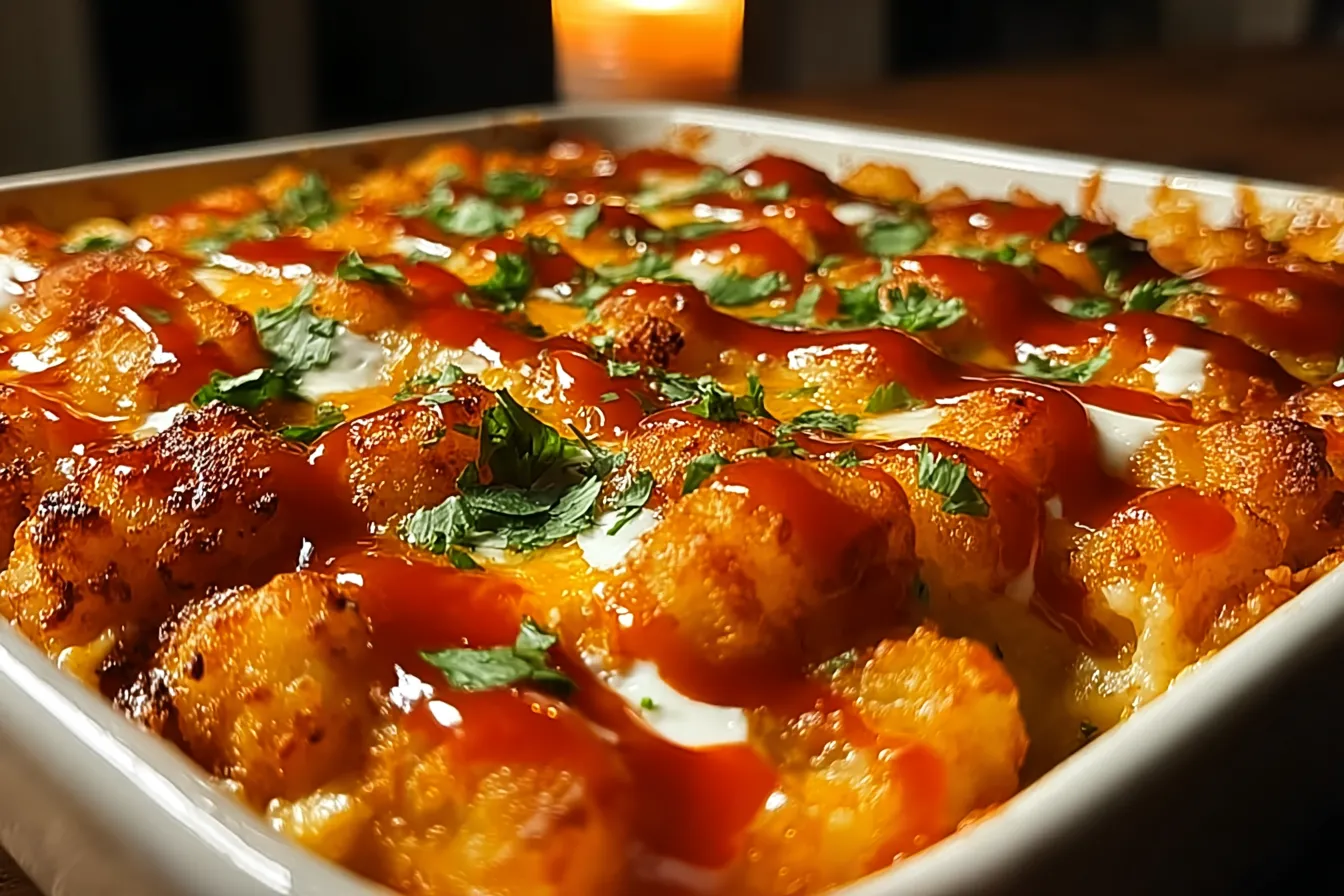 Irresistible Buffalo Chicken Tater Tot Bake: Cheesy Goodness